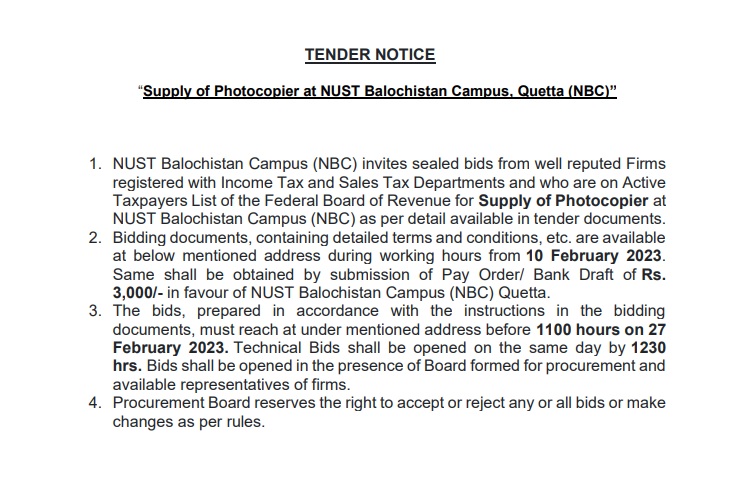 Tender Notice | NUST