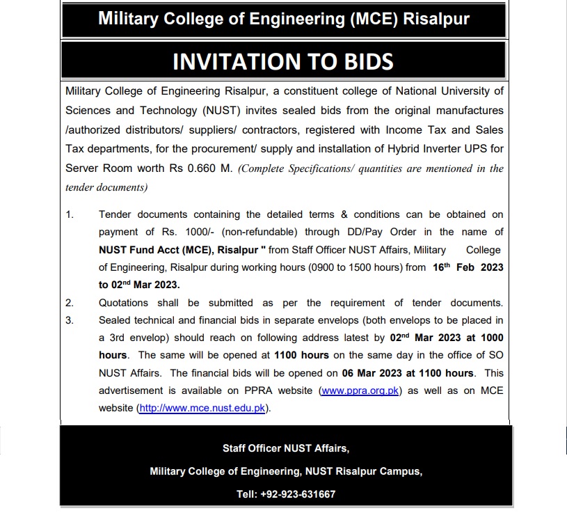 INVITATION TO BIDS | NUST