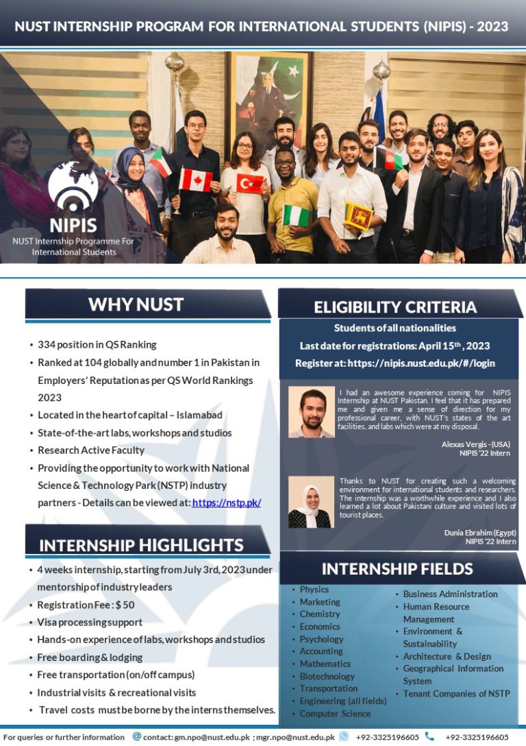 Registrations Open for NUST Internship Programme for International ...